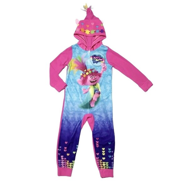 Trolls | Pajamas | Trolls Girls Fleece Sleeper Kids Pajamas Hooded ...